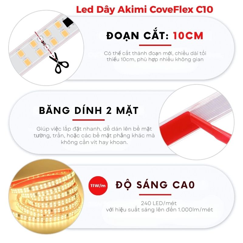 LED Dây Akimi Coveflux C10 11W/m 240Led (Mét)