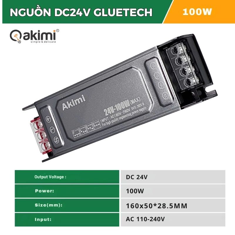 Bộ Nguồn Led Dây DC24V AKIMI GLUETECH 100W